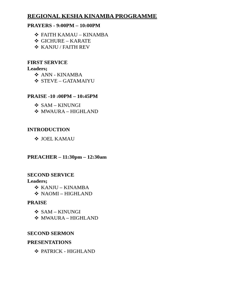 Regional Kesha Kinamba Programme Schedule | PDF