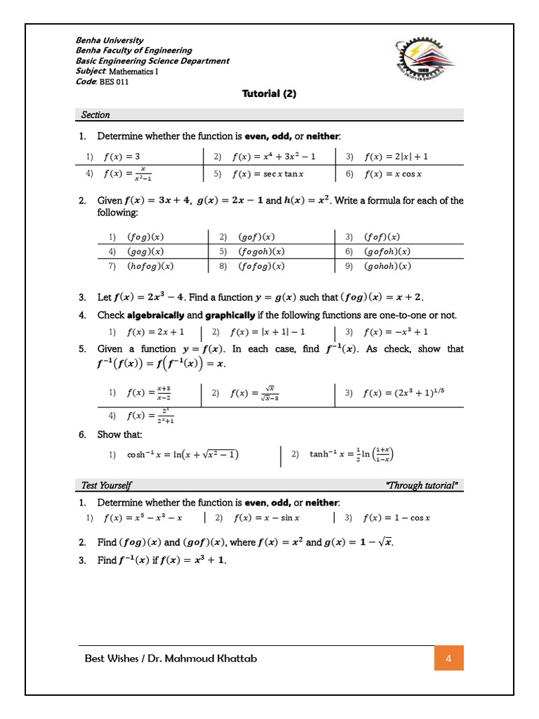 Tutorial 2 - Week 2 - Math I | PDF | Mathematics | Mathematical Analysis