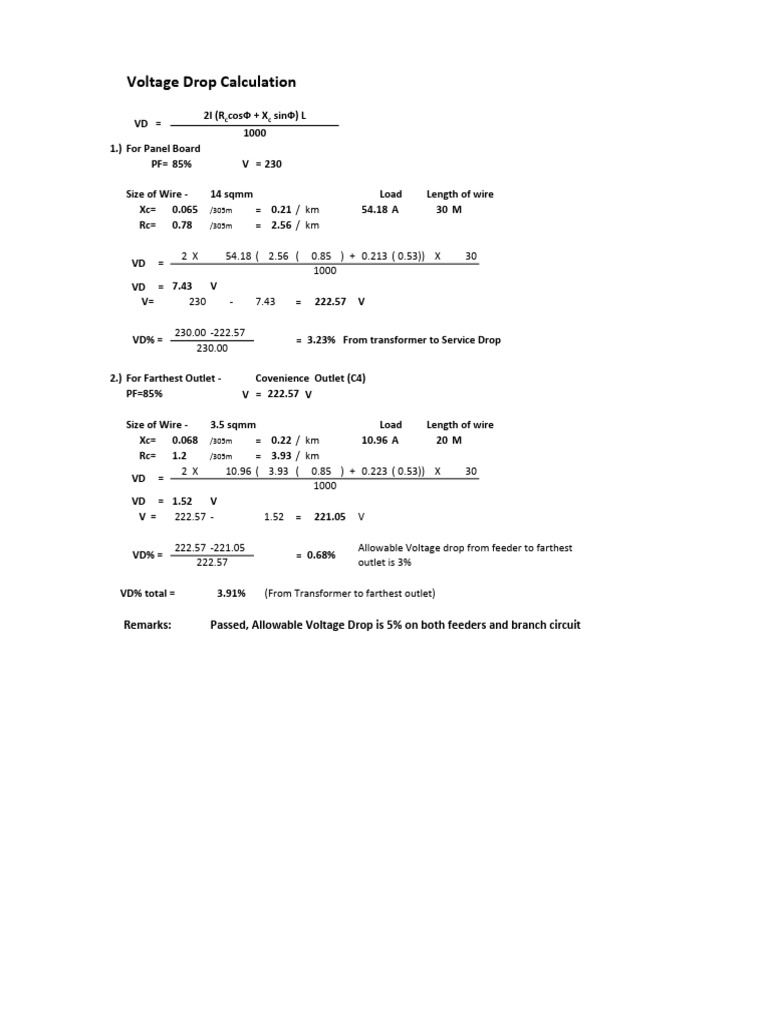 Voltage Drop Calculation for Electrical Systems | PDF