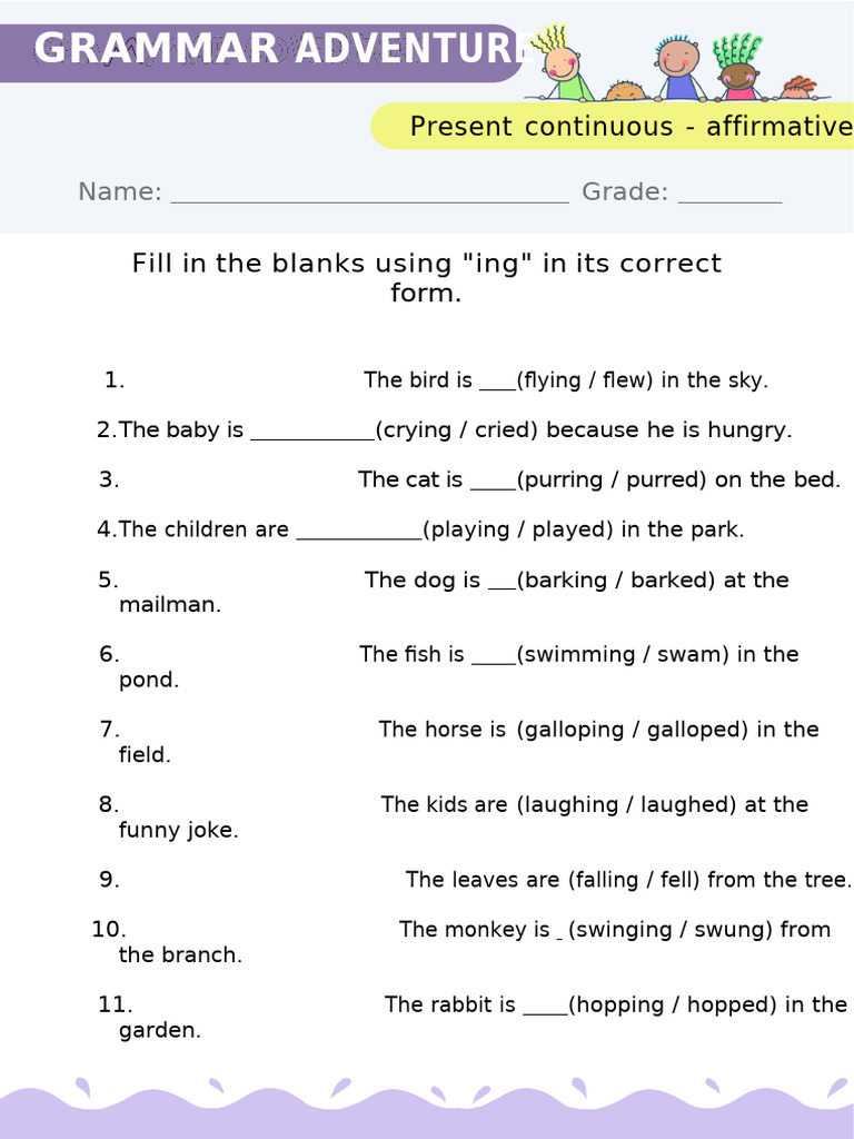 Simple and easy grammar writing exercises present continuous worksheet ...