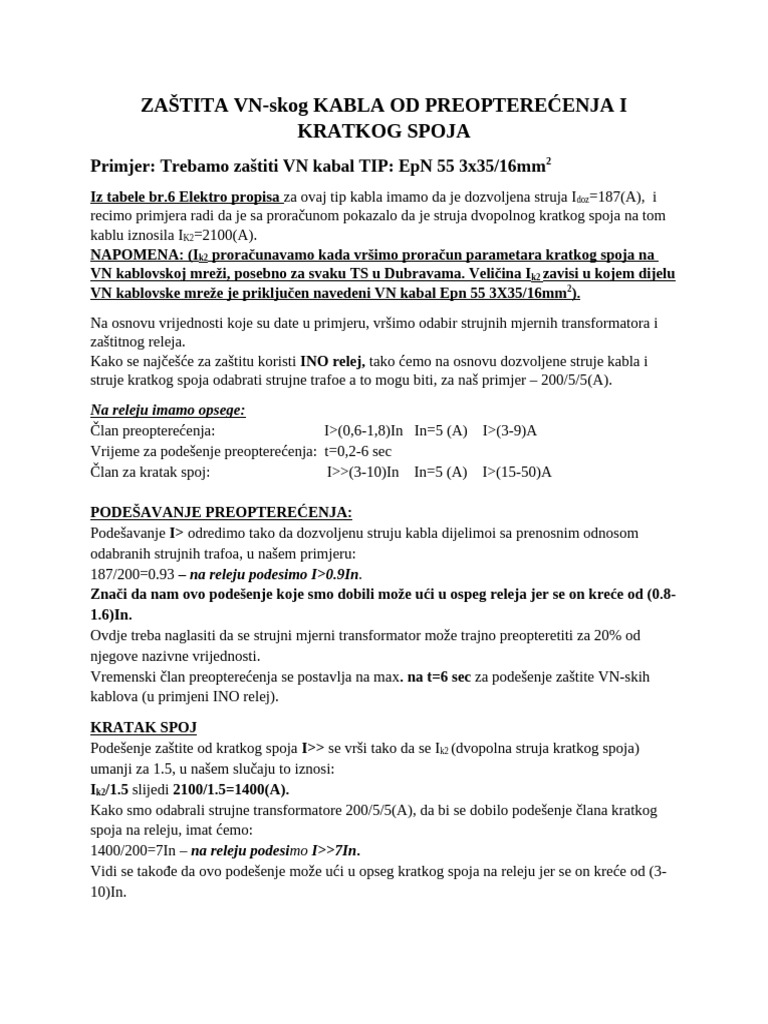 Zaštita VN Kablova | PDF