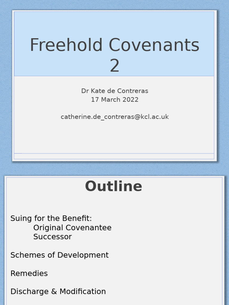 Freehold Covenants 2 Lecture 30 | PDF | Covenant (Law) | Damages