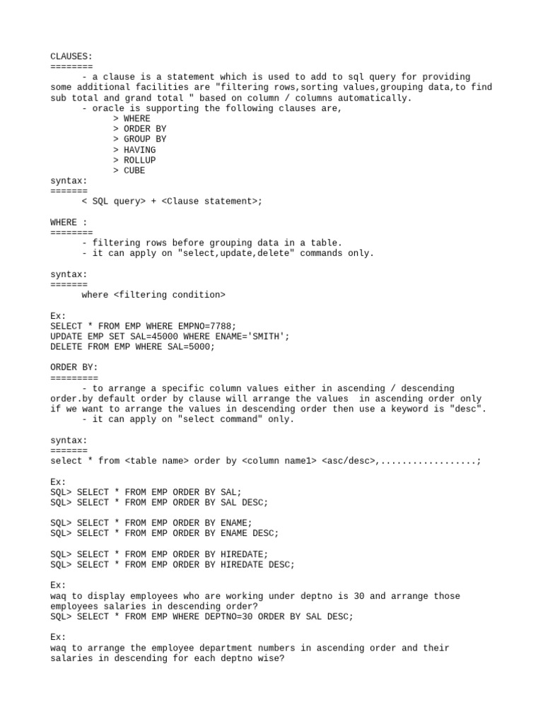 5) Clauses | PDF | Computer Data | Sql