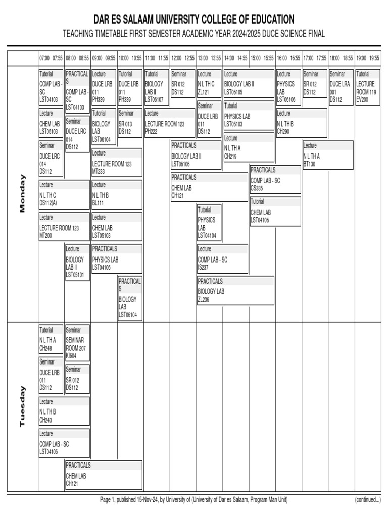 Final Science Teaching Timetable | PDF | Lecture | Academia