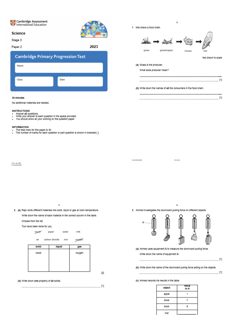 Stage 3 Science Progression Test 2023 | PDF | Applied And ...