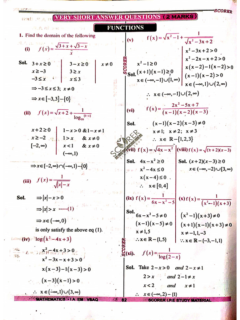 MATHS 1A VSAQS (1) | PDF