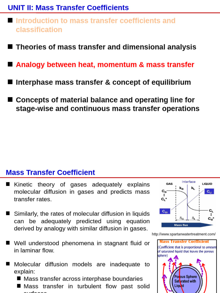 Lecture 10 (Mass Transfer Coefficients) New | PDF | Diffusion | Mass Transfer