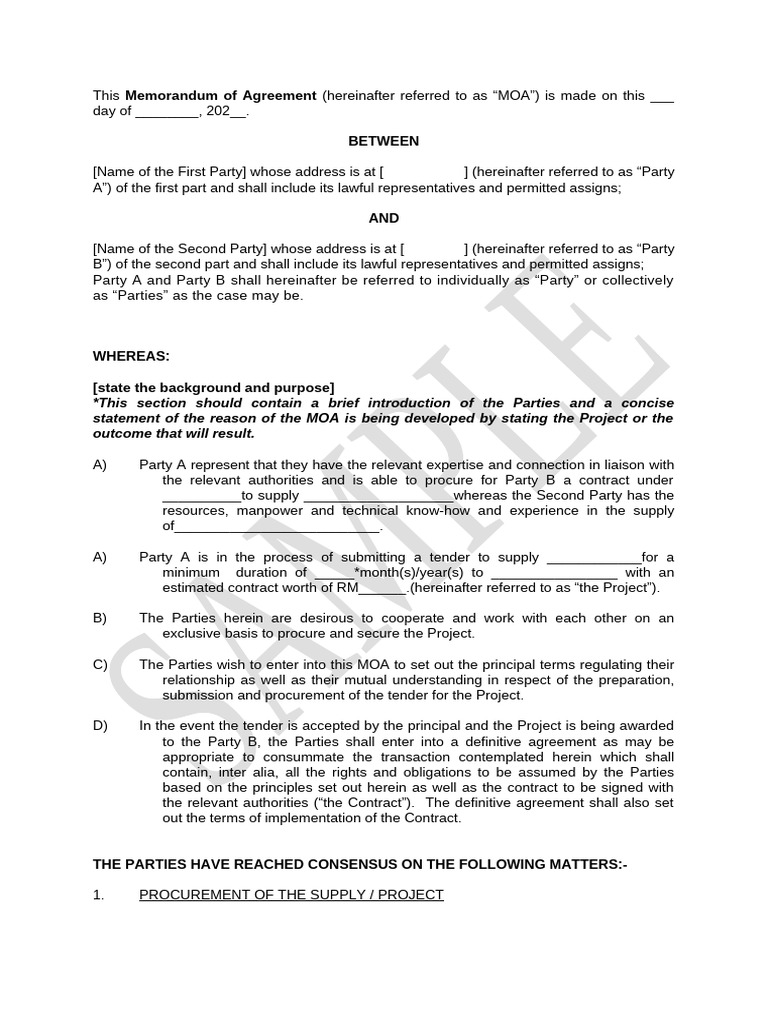 Memorandum of Agreement Template | PDF | Expense | Legal Liability