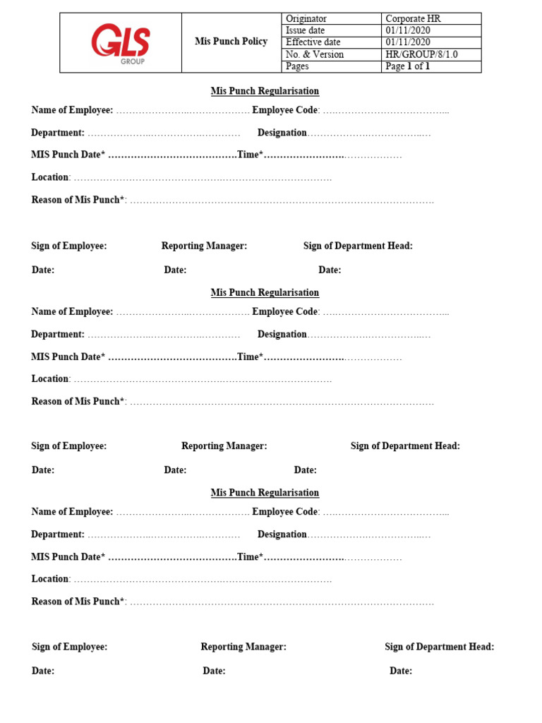 Mis Punch Regularisation Form Template | PDF