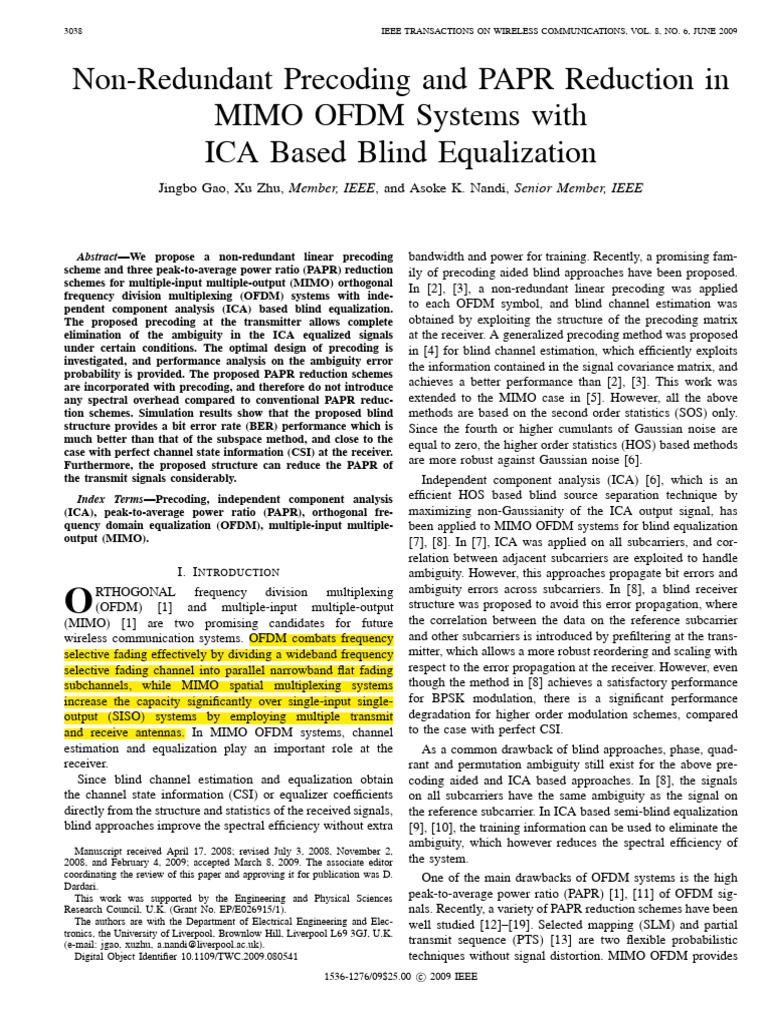 Non-Redundant Precoding and PAPR Reduction in_2009 | PDF | Orthogonal Frequency Division ...