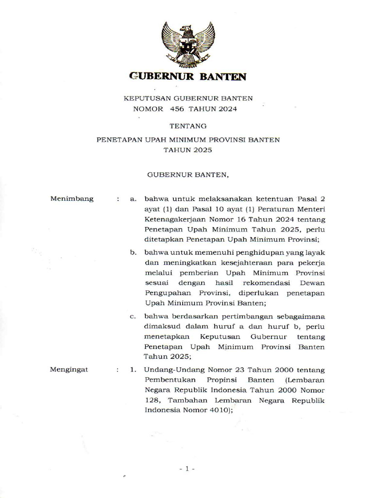 SK UMP Banten 2025 | PDF