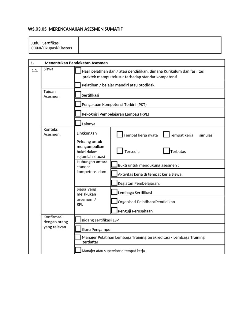 Form WS.03.05 Contoh Merencanakan Asesmen Sumatif | PDF