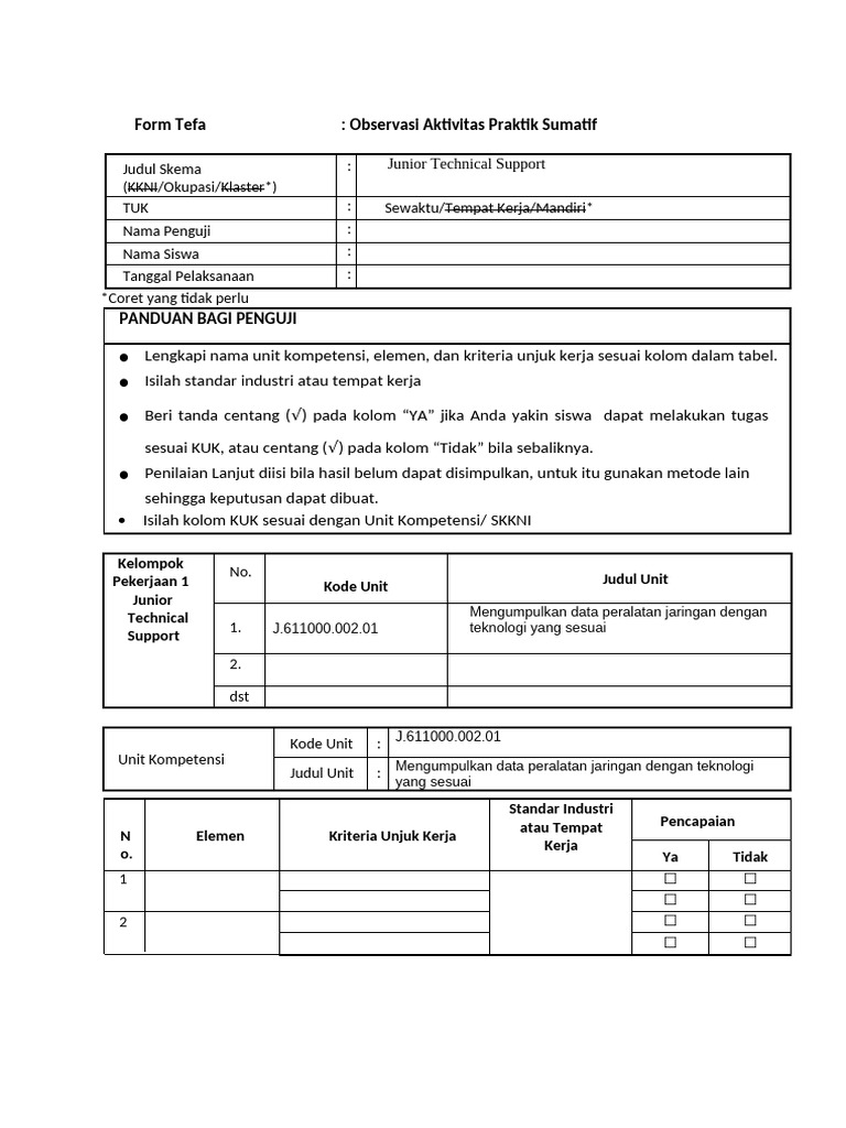 Form WS.03.06. Contoh Format Petunjuk Pengisian Instrumen Asesmen Sumatif | PDF