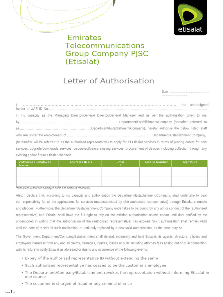 Etisalat - Letter of Authorisation | PDF | Justice | Crime & Violence
