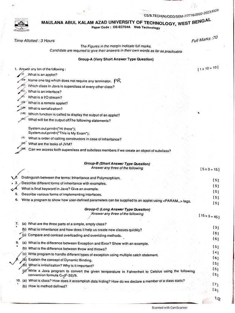7th Semester Question Papers (FY23) Makaut | PDF