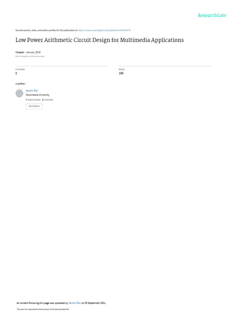 Low Power Arithmetic Circuit Design For Multimedia | PDF | Electronics | Cmos