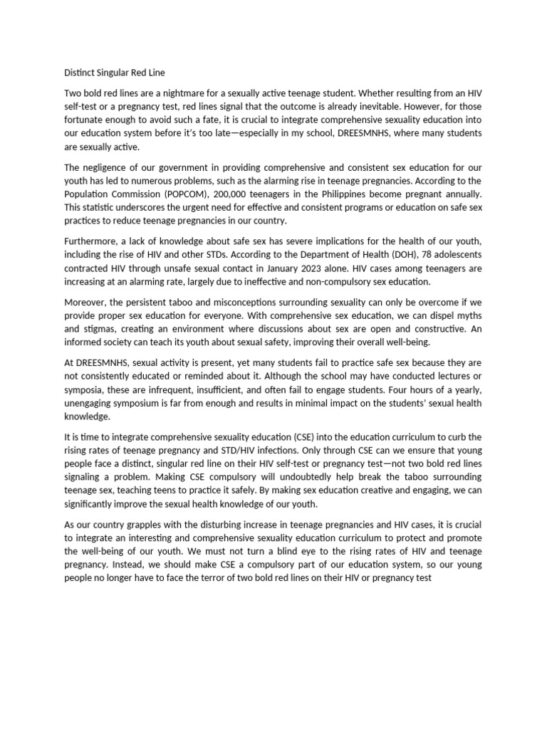 Distinct Singular Red Line 2 | PDF | Sex Education | Mammalian Sexuality
