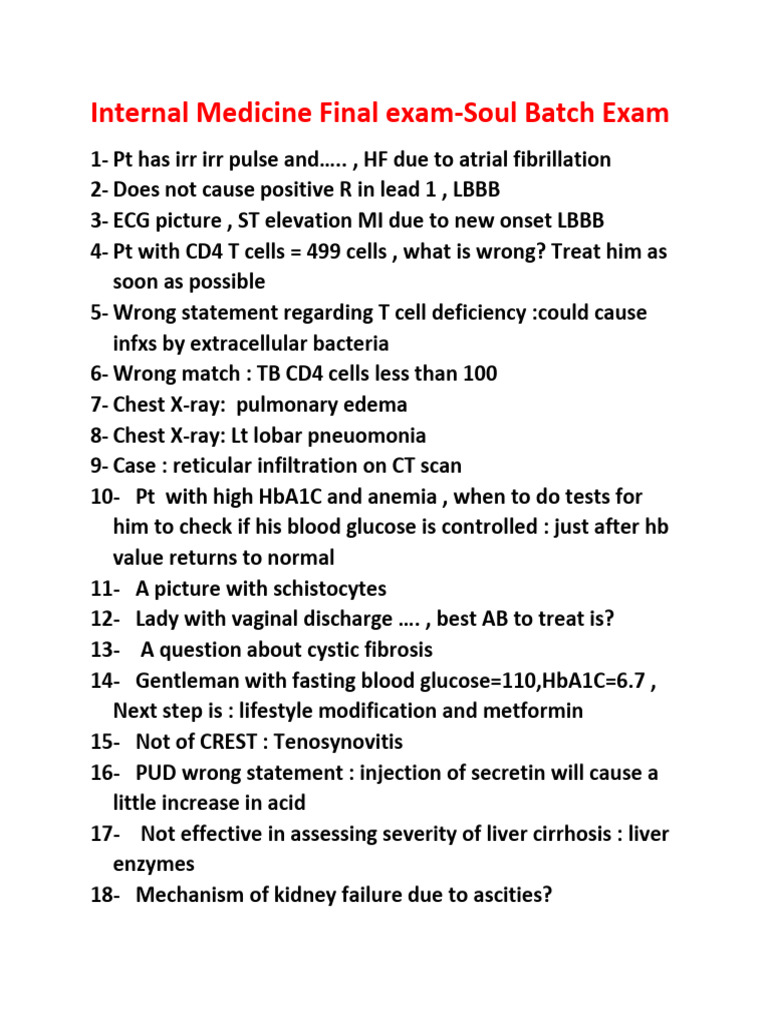 Internal Medicine Final Exam - Soul 2014 | PDF | Hypertension ...