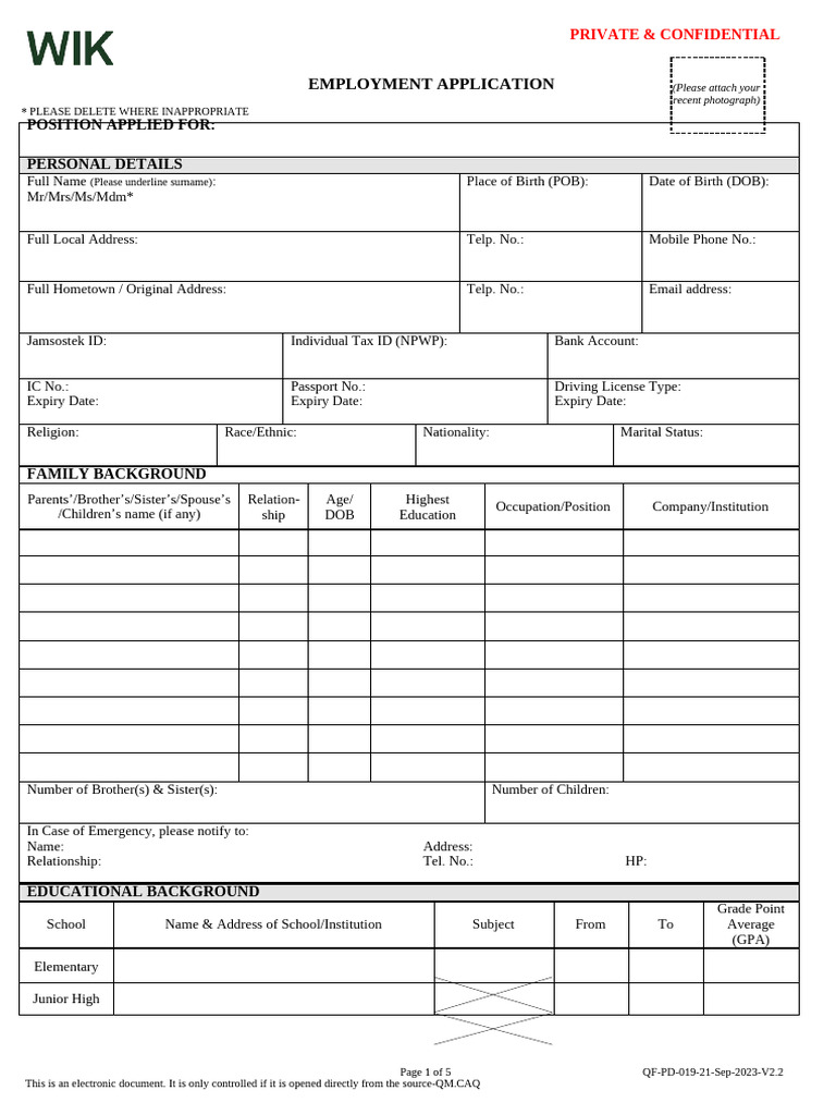 Employment Application Form Template | PDF