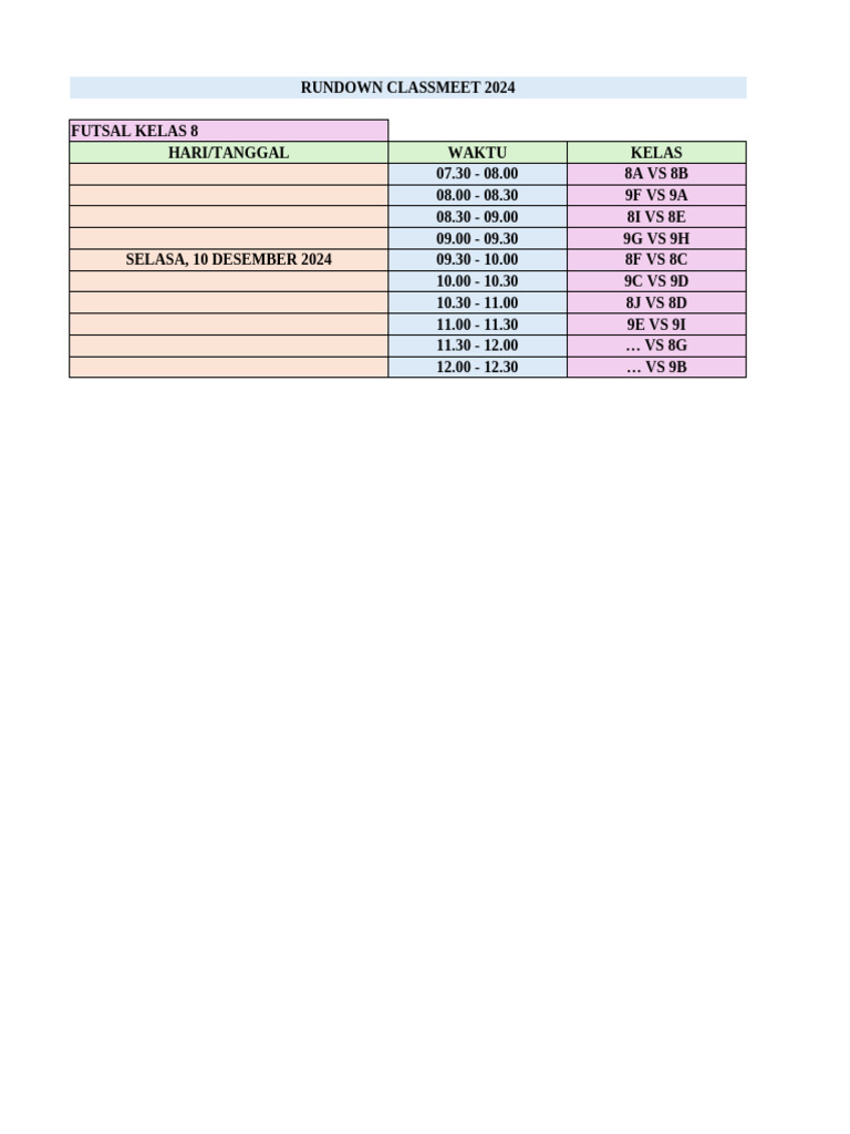 Rundown Classmeet 1 Fiks | PDF