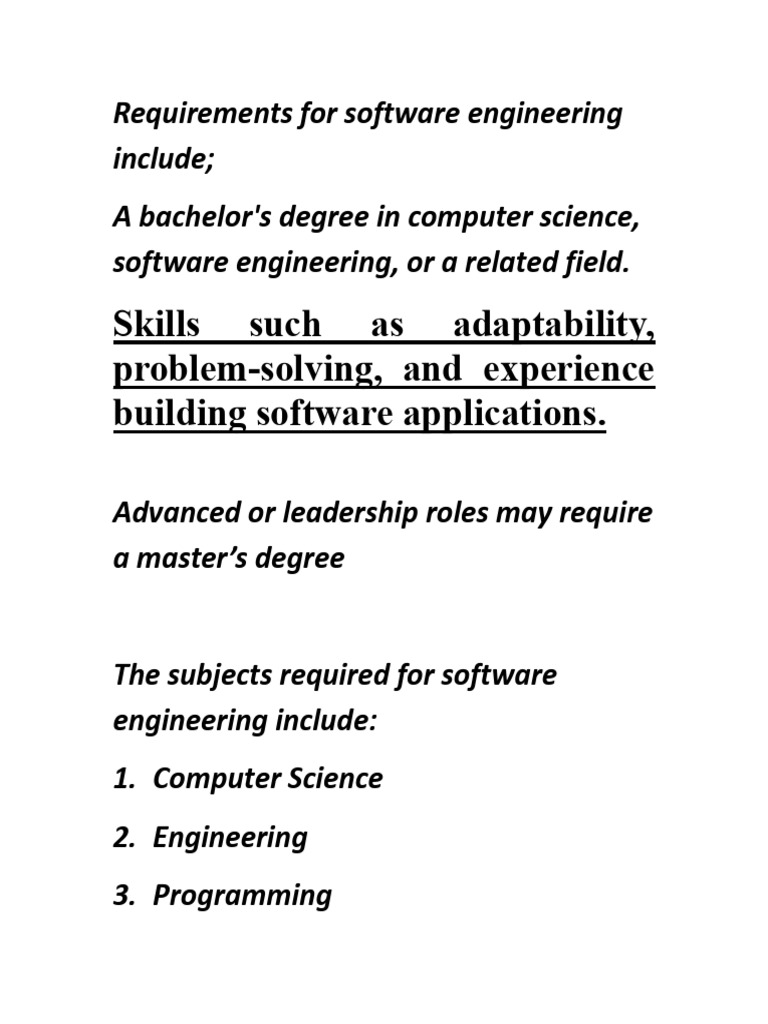Software Engineering Degree Requirements | PDF
