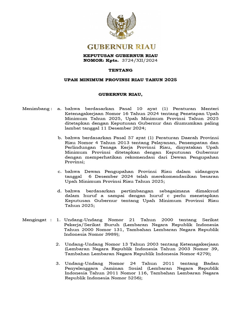 SK UMP Riau 2025 | PDF