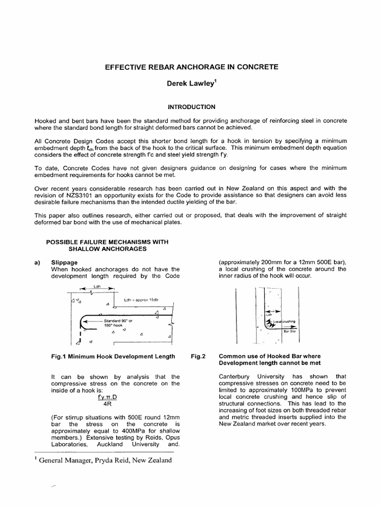 Effective Rebar Anchorage in Concrete | PDF
