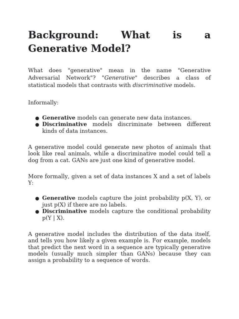Background_ What is a Generative Model | PDF | Artificial Neural Network | Artificial Intelligence