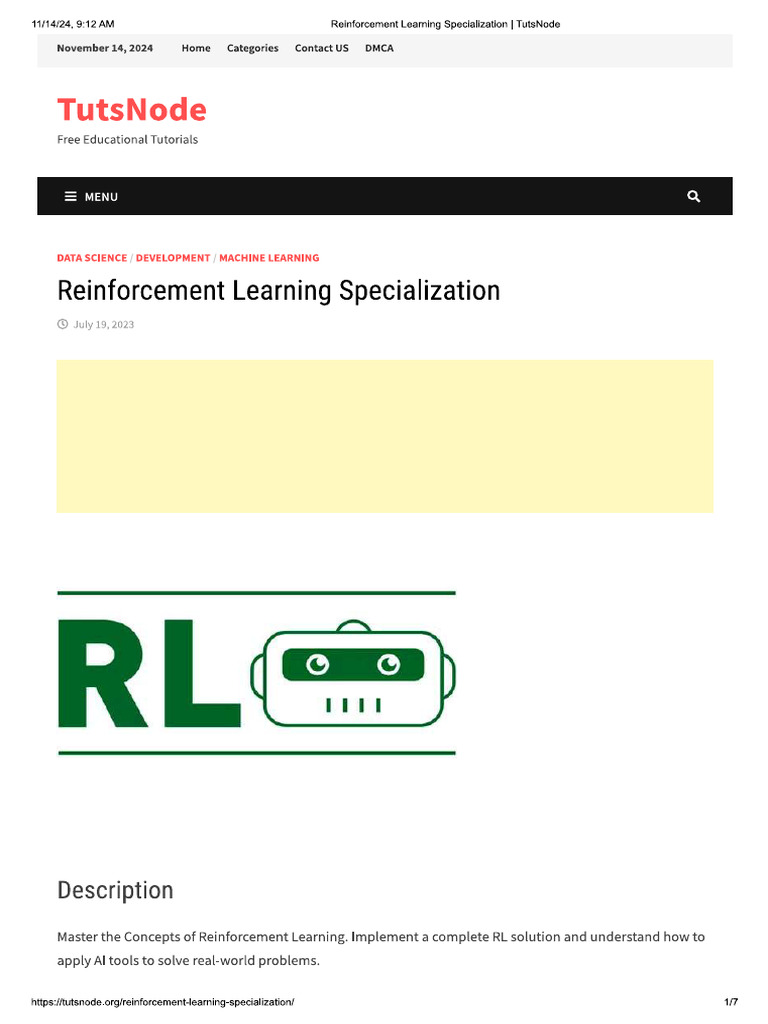 Reinforcement learning course | PDF