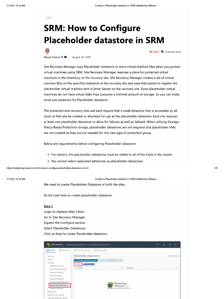 How To Configure Placeholder Datastore in SRM | PDF