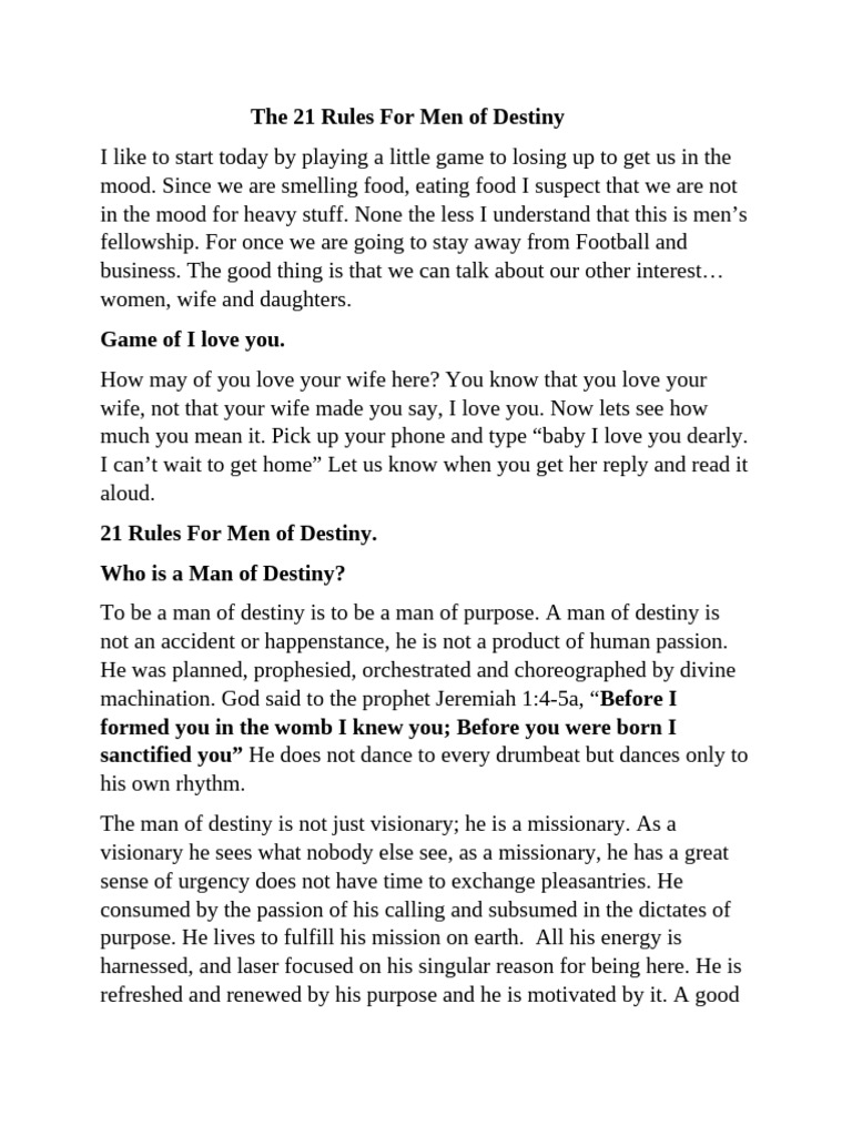 The 21 Laws For Men of Destiny | PDF | Id
