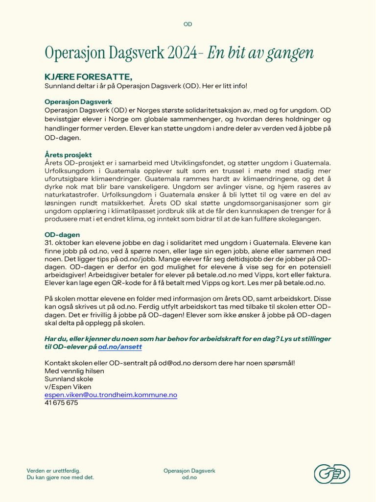 Informasjon Til Foresatte Om OD | PDF