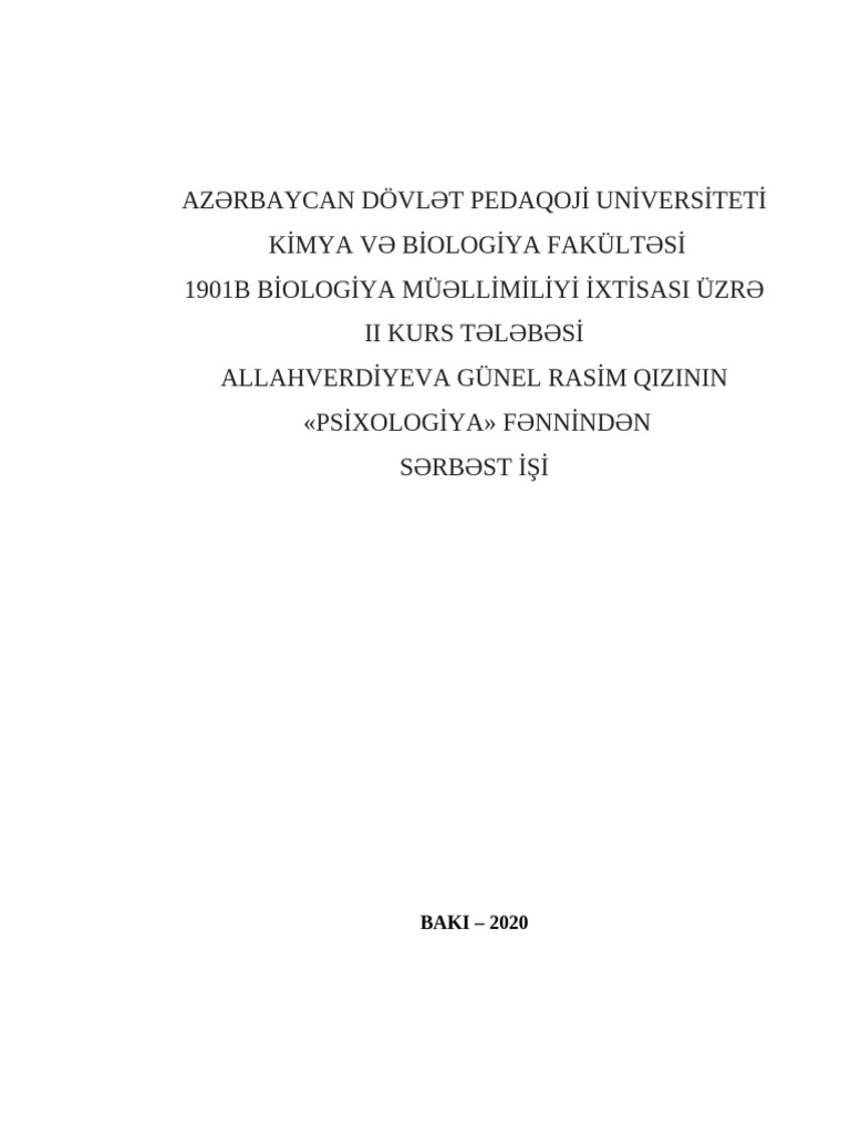Az_rbaycan d_VL_t pedaqoji universiteti K_mya v_ B_ologiya fak_L | PDF