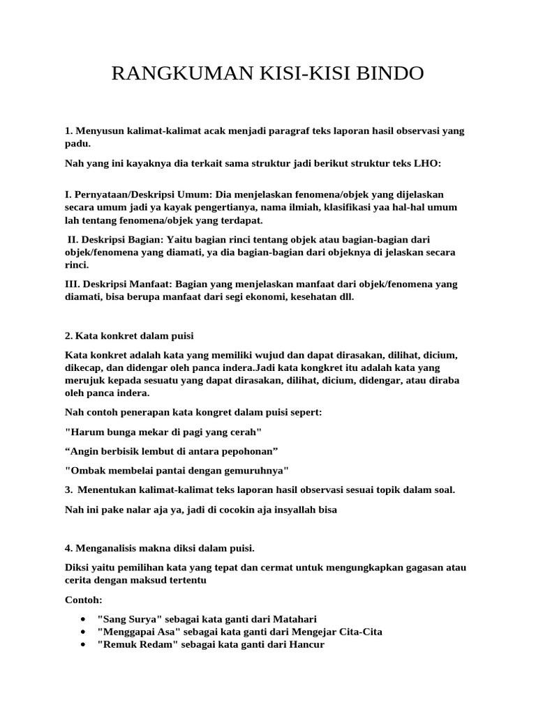 Kisi-Kisi Materi Bindo Lengkap | PDF