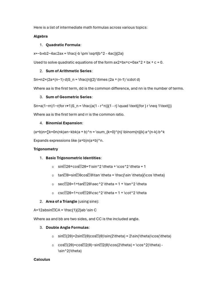 Different formulas | PDF | Trigonometric Functions | Trigonometry