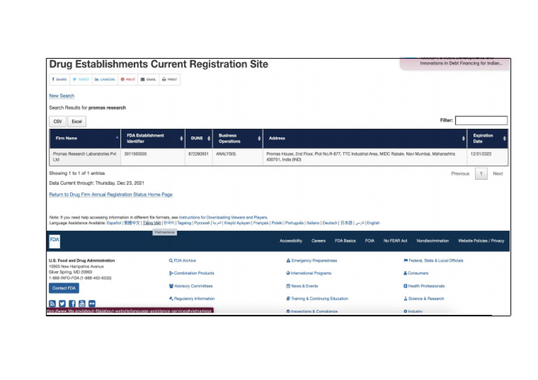 USFDA FEI Number - 21-22 | PDF
