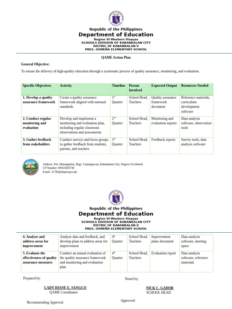 QAME Action Plan | PDF | Evaluation | Monitoring And Evaluation