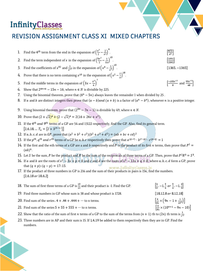 Class XI Mixed Revision Assignment - 2 | PDF | Discrete Mathematics | Combinatorics
