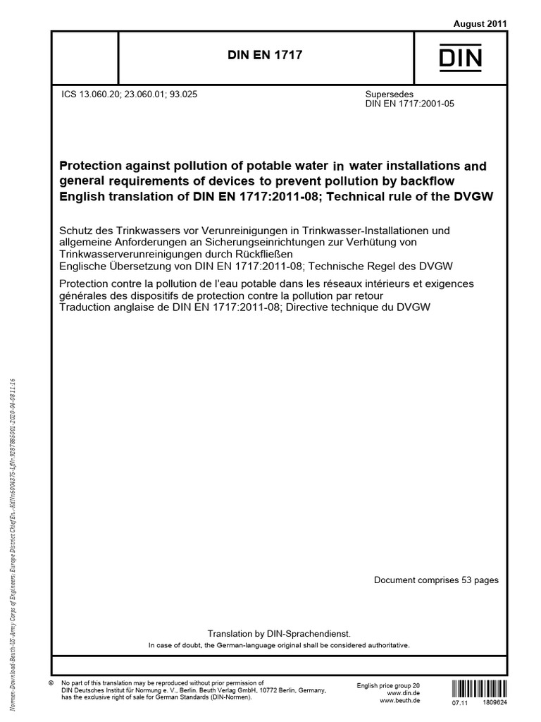 EN 1717: Backflow Prevention Standards | PDF | Water | Liquids