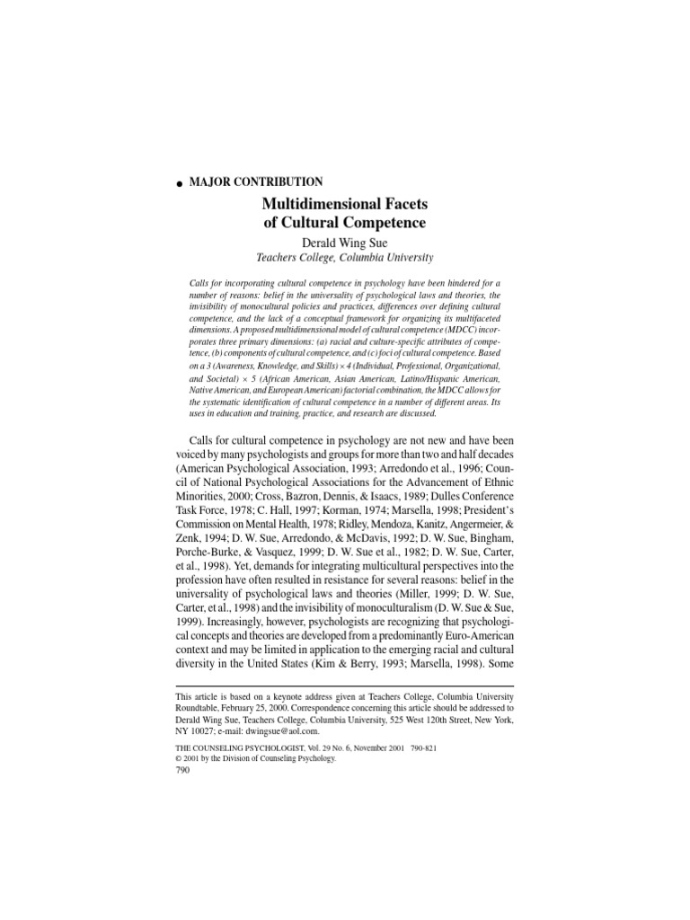Sue 2001 Multidimensional Facets of Cultural Competence | PDF ...