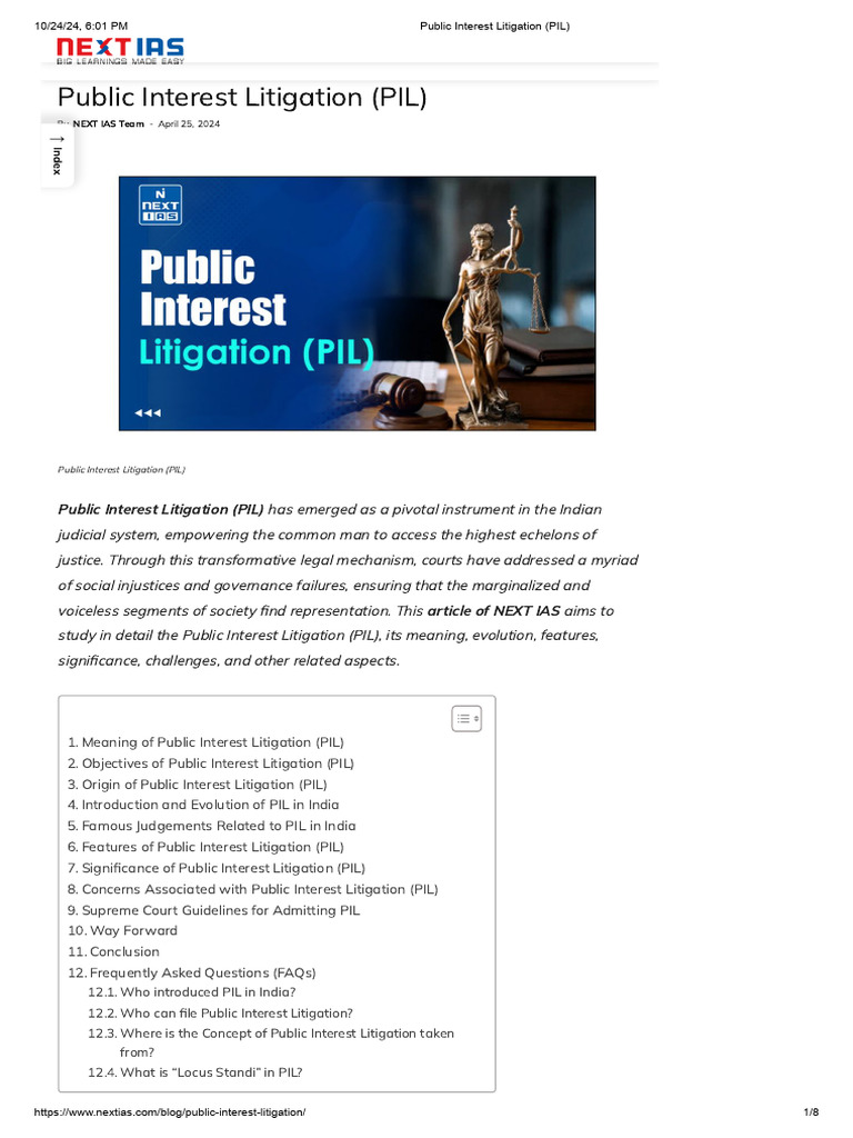 Public Interest Litigation (PIL) | PDF | Justice | Crime & Violence