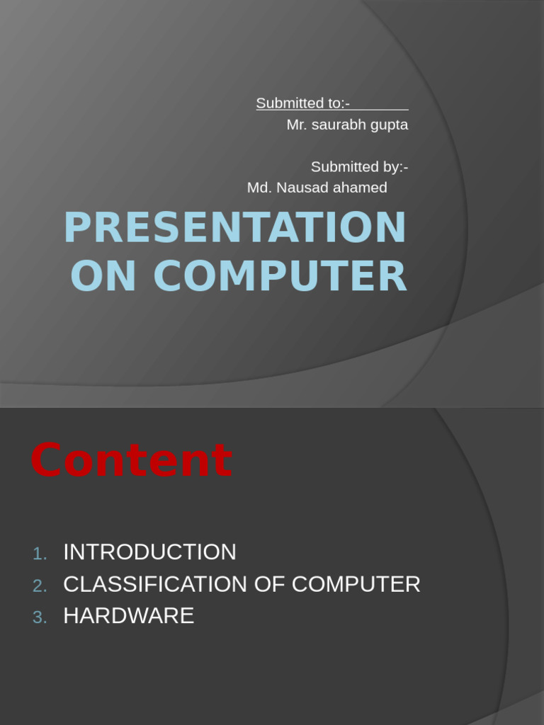 Presentation on computer | PDF | Computer Hardware | Microcomputers