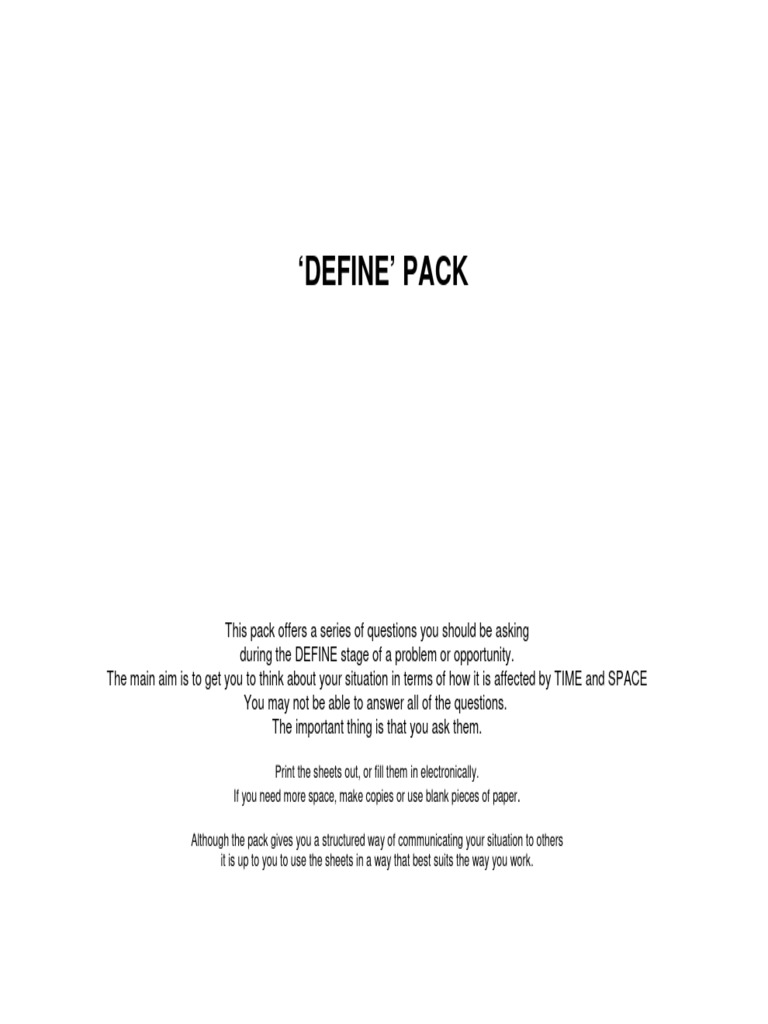 Triz Define Pack | PDF | Reliability Engineering | Time
