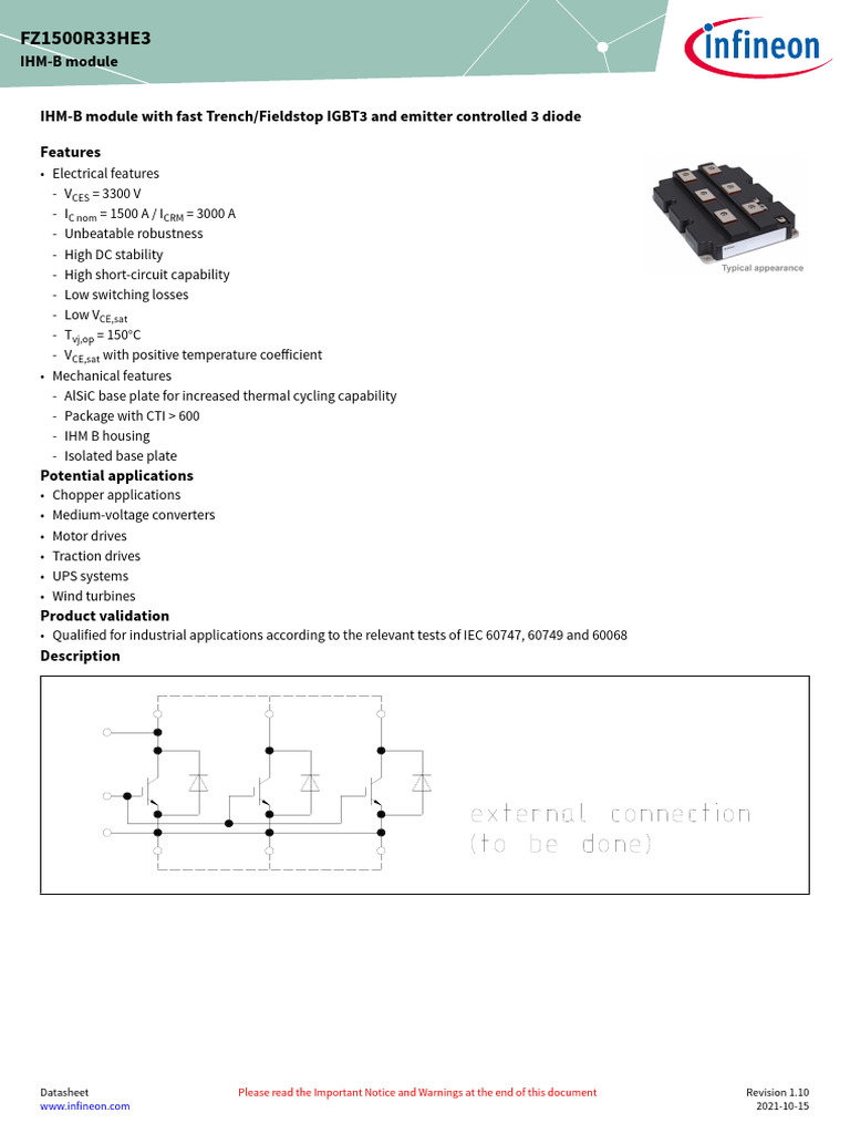 Infineon FZ1500R33HE3 DataSheet v01 - 10 EN | PDF | Electrical Engineering | Electricity