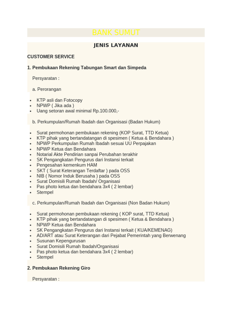 Syarat Buka Rekening Gereja Bank Sumut | PDF