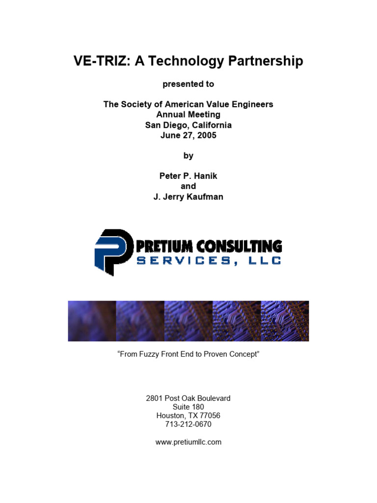 VE TRIZ Technology Partnership | PDF | Brainstorming | System