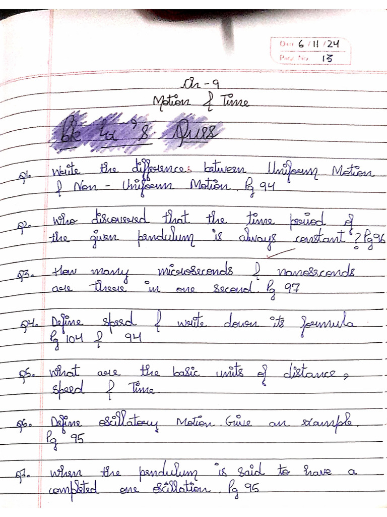 Ch9 Ques and Ans Motion and Time | PDF