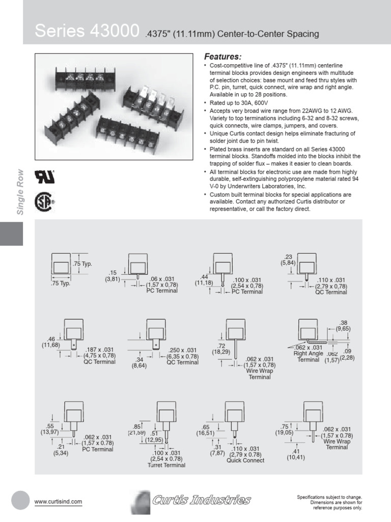 Series 43000 Terminal Block Specifications | PDF | Manufactured Goods ...