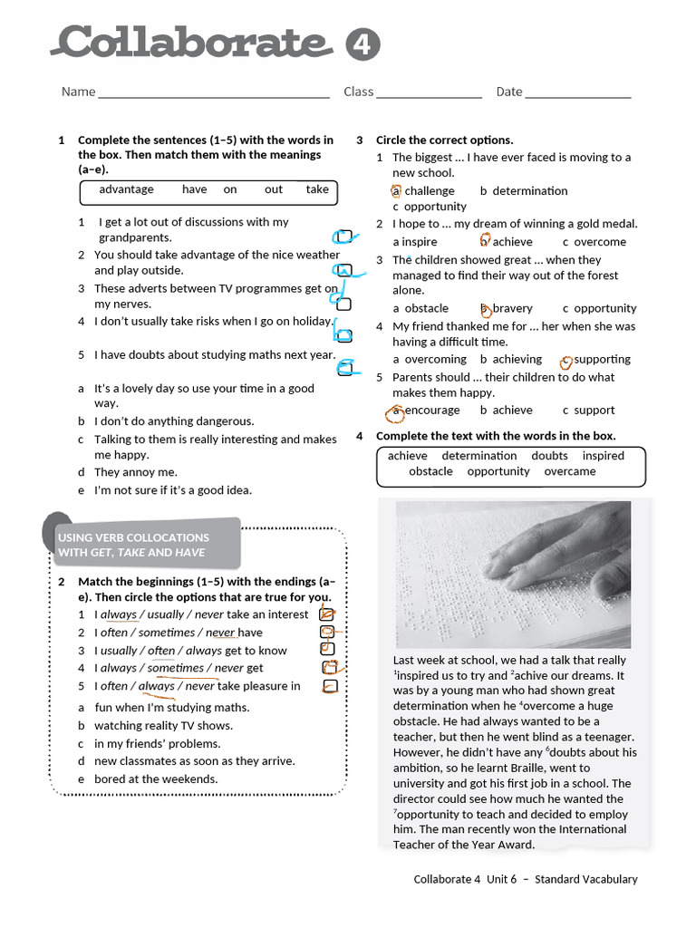 Copia de Copia de COLLABORATE 4 - Standard - Vocabulary - Unit 6 | PDF