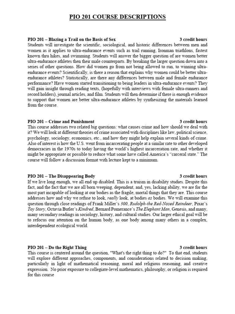 PIO201 Course Descriptions REVISED | PDF | Risk | Risk Management